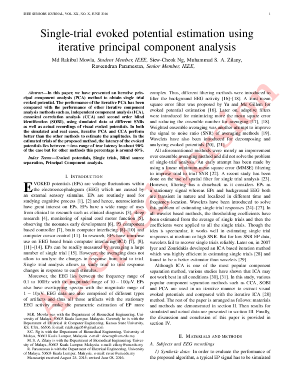 Pdf Single Trial Evoked Potential Estimation Using Iterative Principal Component Analysis