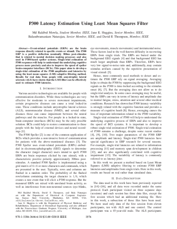 (PDF) P300 Latency Estimation Using Least Mean Squares Filter (PDF) P300 Latency Estimation Using Least Mean Squares Filter
