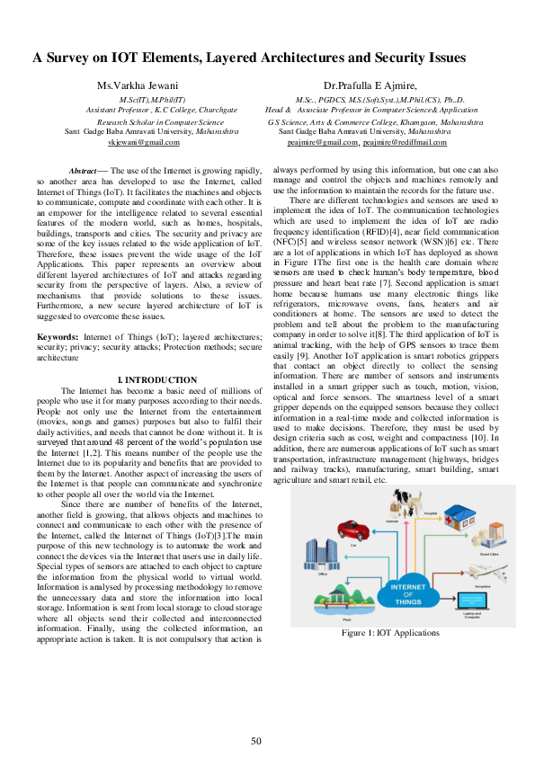 Pdf A Survey On Iot Elements Layered Architectures And Security Issues