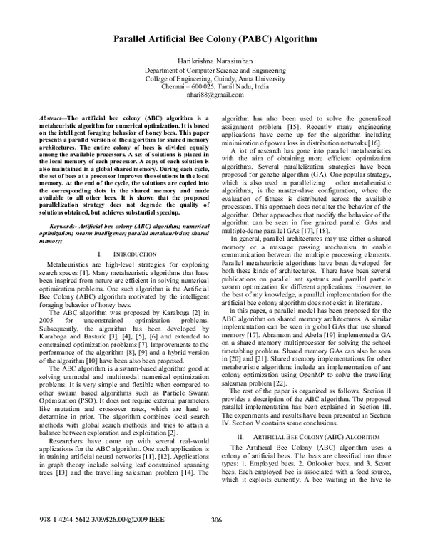 (PDF) Parallel Artificial Bee Colony (PABC) Algorithm