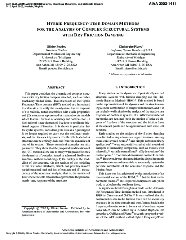 (PDF) HYBRID FREQUENCY-TIME DOMAIN METHODS FOR THE ANALYSIS OF COMPLEX STRUCTURAL SYSTEMS WITH ...