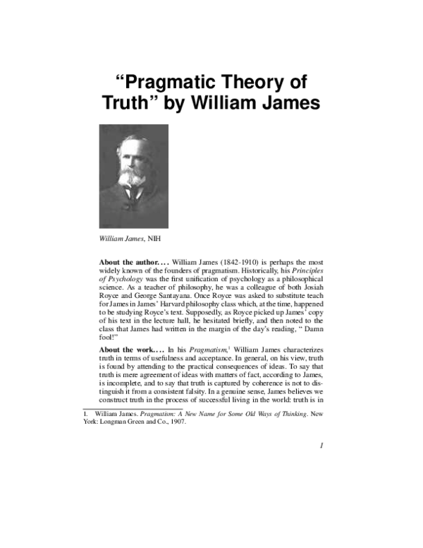 (PDF) "Pragmatic Theory of Truth" by William James