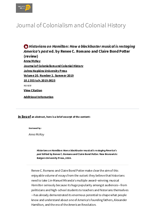 (PDF) Book Review, "Historians on Hamilton: How a blockbuster musical ...