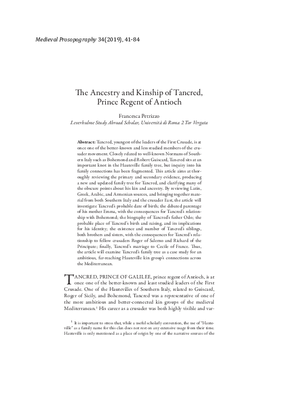 (PDF) The Ancestry and Kinship of Tancred, Prince Regent of Antioch