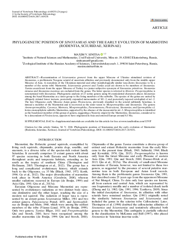 (PDF) Phylogenetic position of Sinotamias and the early evolution of ...