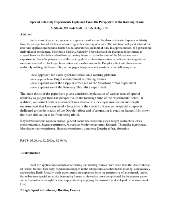 (PDF) Special relativity experiments explained from the perspective of ...