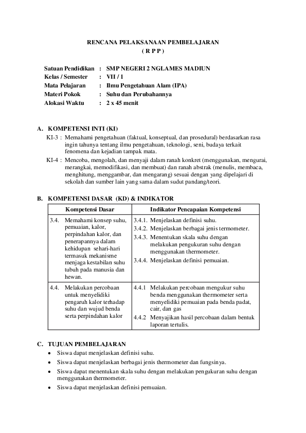 (DOC) RPP suhu ipa smp kelas 7 k14