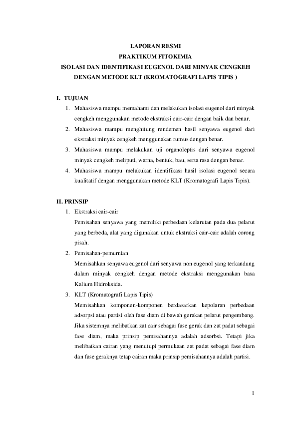 (PDF) ISOLASI DAN IDENTIFIKASI EUGENOL DARI MINYAK CENGKEH DENGAN METODE KLT (KROMATOGRAFI LAPIS ...