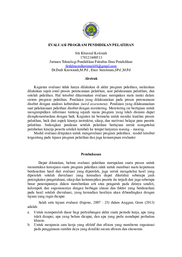(DOC) EVALUASI PROGRAM PENDIDIKAN PELATIHAN