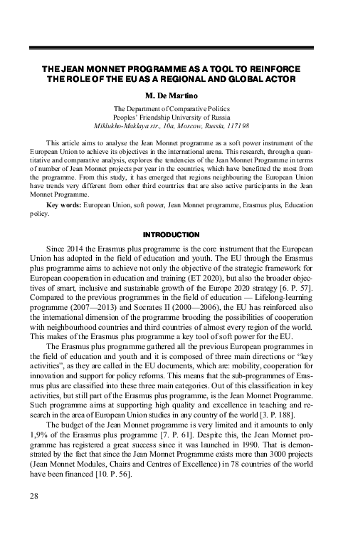 (PDF) The Jean Monnet Programme as a tool to reinforce the role of the ...