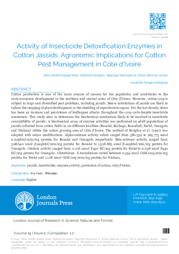 (PDF) Activity of Insecticide Detoxification Enzymes in Cotton Jassids ...