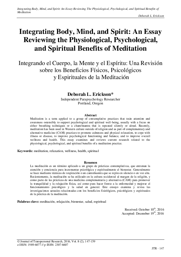 (PDF) Integrating Body, Mind, and Spirit: An Essay Reviewing the ...