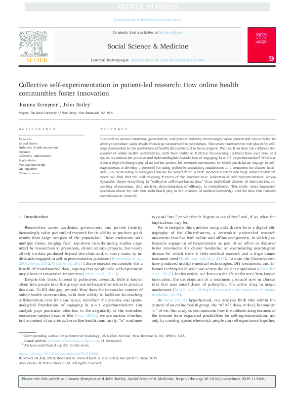 (PDF) Collective self-experimentation in patient-led research: How online health communities ...