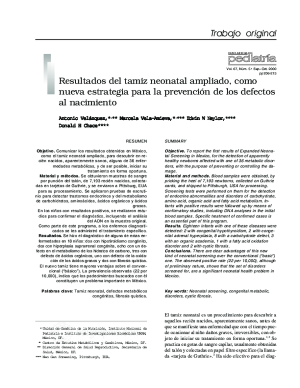 (PDF) Resultados del tamiz neonatal ampliado, como nueva estrategia ...