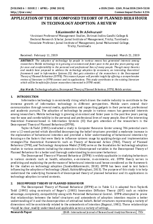(PDF) APPLICATION OF THE DECOMPOSED THEORY OF PLANNED BEHAVIOUR IN ...