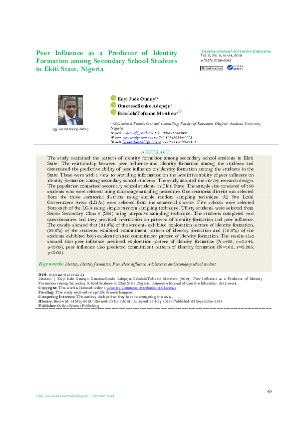(PDF) Peer Influence as a Predictor of Identity Formation among ...