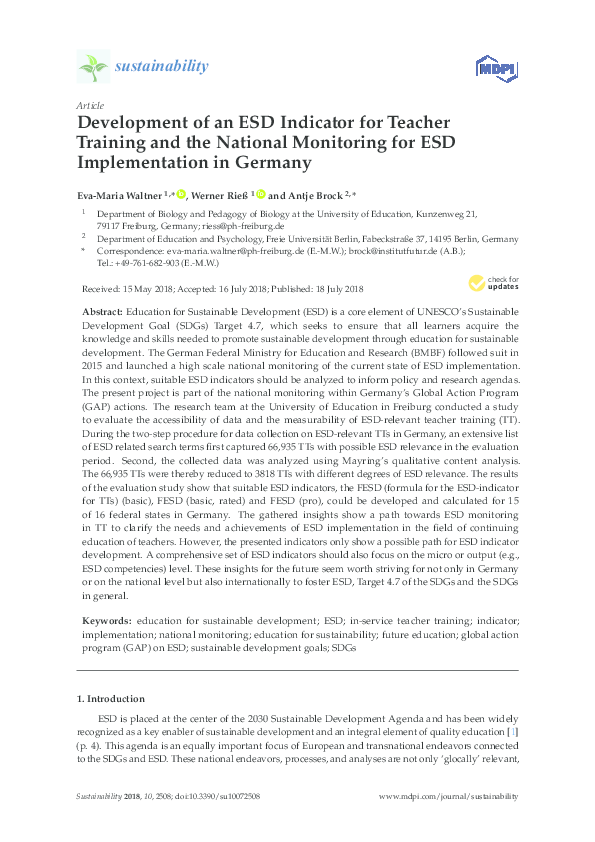 (PDF) Development of an ESD Indicator for Teacher Training and the ...