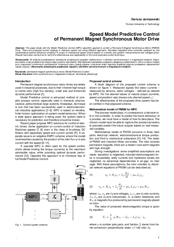 (PDF) Speed Model Predictive Control of Permanent Magnet Synchronous ...