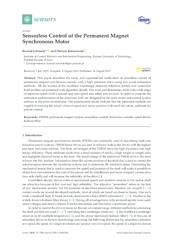 (PDF) Sensorless Control of the Permanent Magnet Synchronous Motor