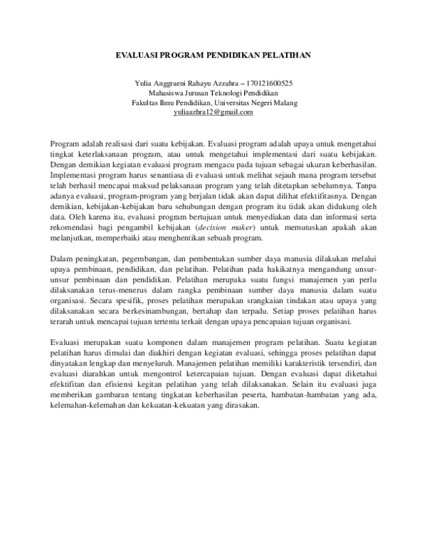 (DOC) EVALUASI PROGRAM PENDIDIKAN PELATIHAN