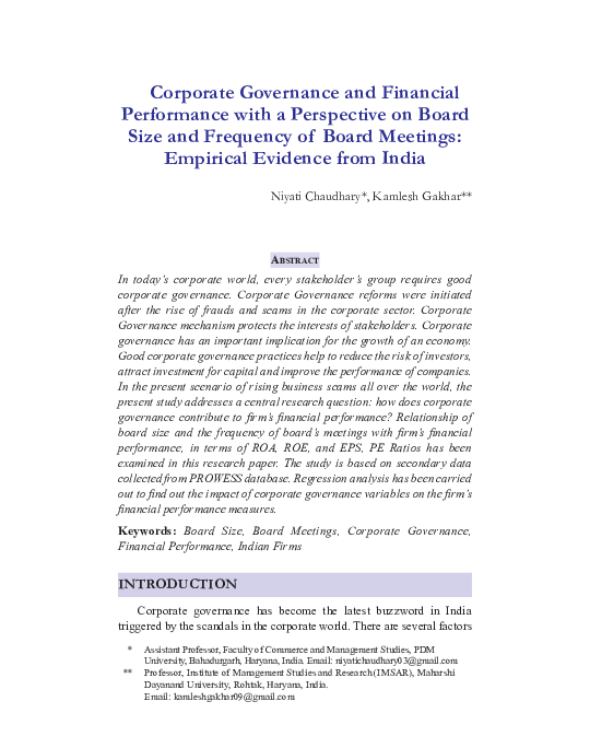 (PDF) Corporate Governance and Financial Performance with a Perspective ...