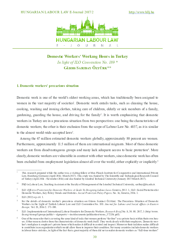 (PDF) Domestic Workers' Working Hours In Turkey In Light of ILO ...