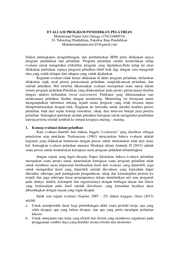 (DOC) EVALUASI PROGRAM PENDIDIKAN PELATIHAN