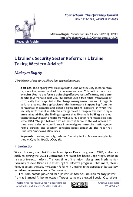 (PDF) Ukraine’s Security Sector Reform: Is Ukraine Taking Western Advice?.