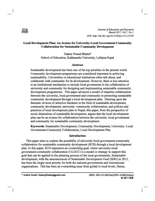 (PDF) Local Development Plan: An Avenue for University-Local Government ...