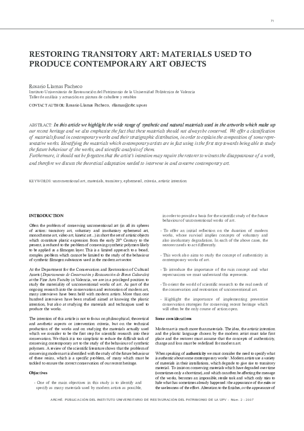 (PDF) RESTORING TRANSITORY ART: MATERIALS USED TO PRODUCE CONTEMPORARY ...