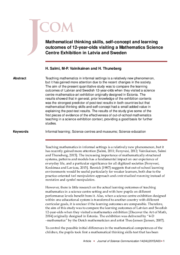 (PDF) Mathematical thinking skills, self-concept and learning outcomes ...