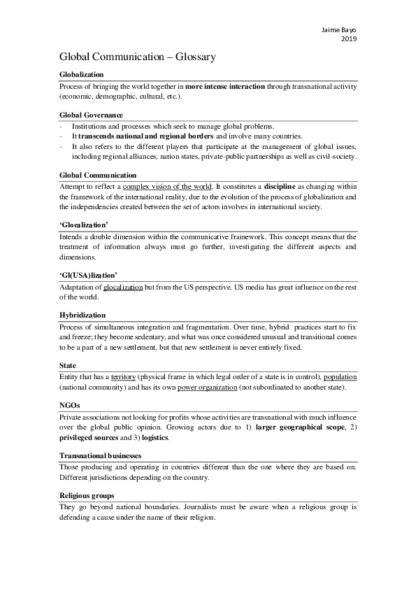 (PDF) Global Communication -Glossary