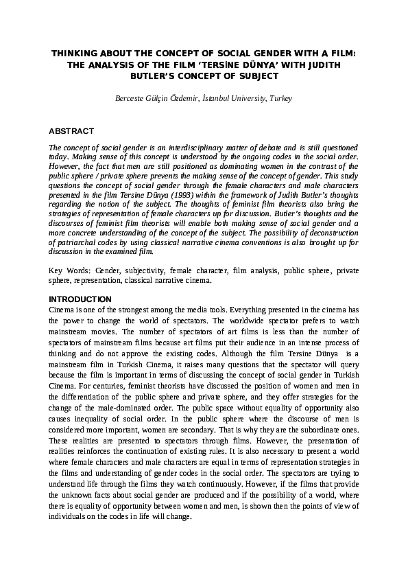 (PDF) THINKING ABOUT THE CONCEPT OF SOCIAL GENDER WITH A FILM: THE ...