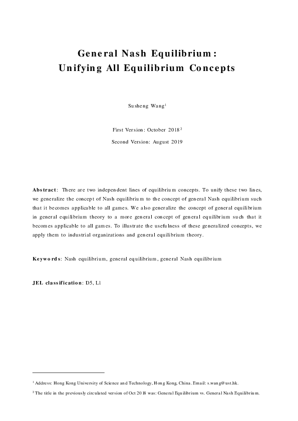(PDF) General Nash Equilibrium: Unifying All Equilibrium Concepts