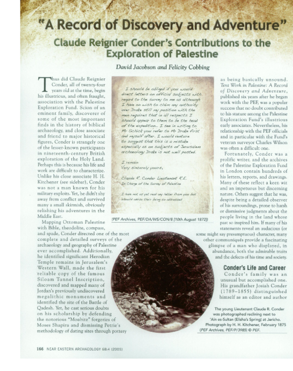 (PDF) A Record of Discovery and Adventure. Claude Regnier Conder's ...