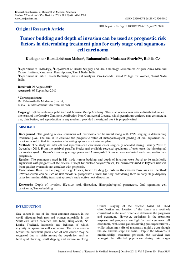 (PDF) Tumor budding and depth of invasion can be used as prognostic ...