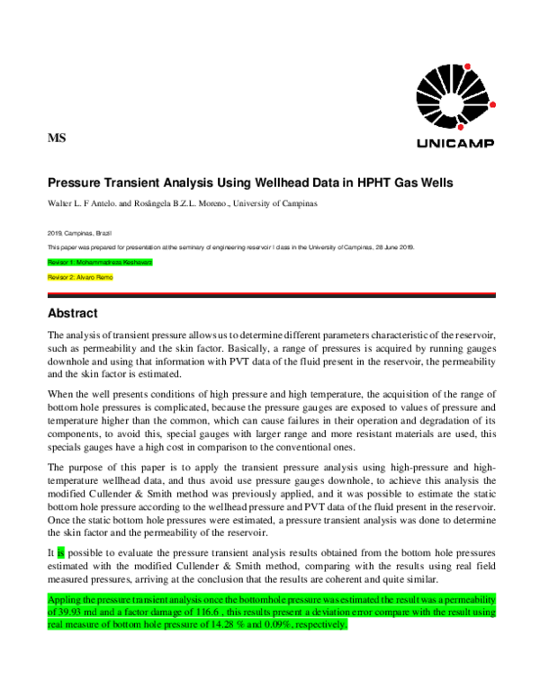 (PDF) MS Pressure Transient Analysis Using Wellhead Data in HPHT Gas Wells