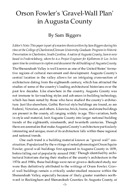 (PDF) Orson Fowler's 'Gravel-Wall Plan' in Augusta County