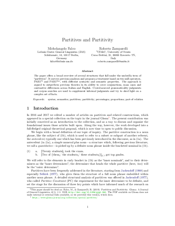 (PDF) Partitives and Partitivity