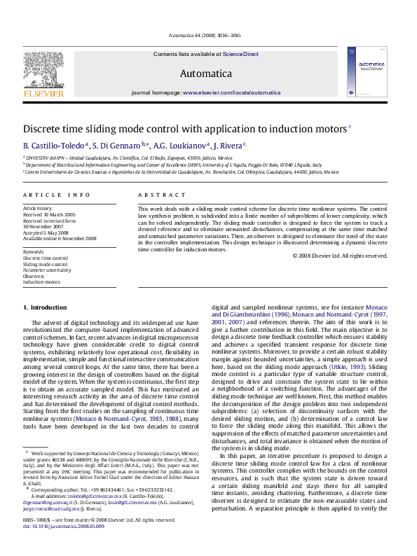 (PDF) Discrete time sliding mode control with application to induction motors