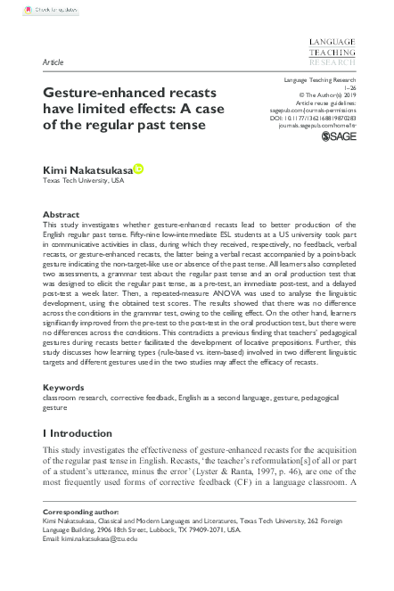 (PDF) Gesture-enhanced recasts have limited effects: A case of the ...