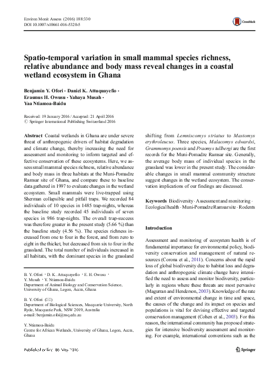 Pdf Spatio Temporal Variation In Small Mammal Species Richness Relative Abundance And Body