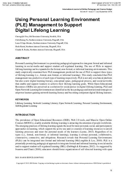 (PDF) Using Personal Learning Environment (PLE) Management to Support ...