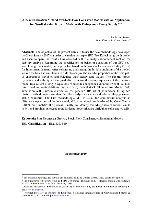 Pdf A New Calibration Method For Stock Flow Consistent Models With An