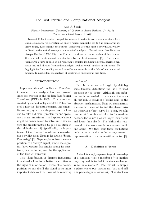Pdf The Fast Fourier And Computational Analysis