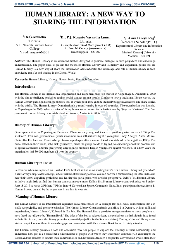 (PDF) HUMAN LIBRARY: A NEW WAY TO SHARING THE INFORMATION