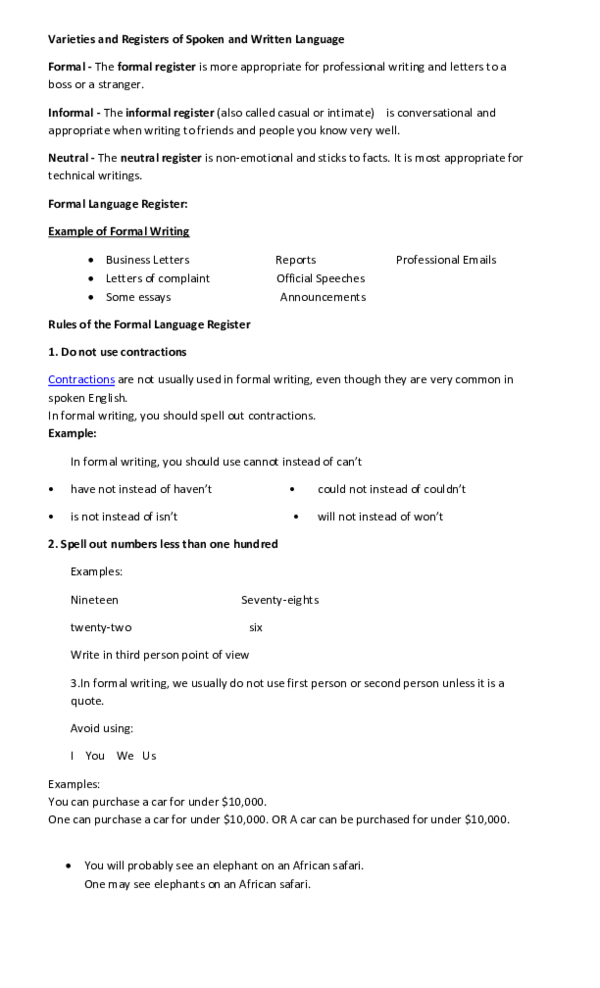 (DOC) Varieties and Registers of Spoken and Written Language