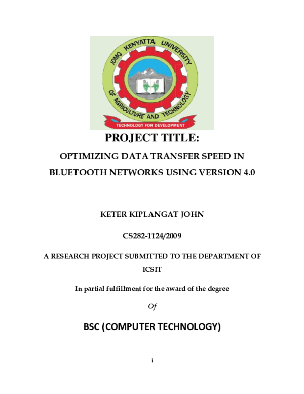 (PDF) PROJECT TITLE: OPTIMIZING DATA TRANSFER SPEED IN BLUETOOTH ...