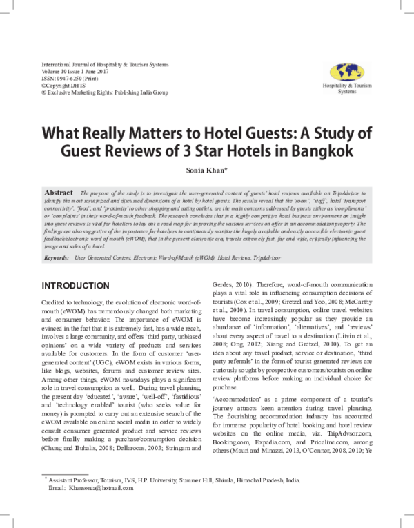 (PDF) What Really Matters to Hotel Guests: A Study of Guest Reviews of ...