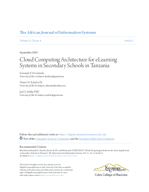 (PDF) Cloud Computing Architecture for eLearning Systems in Secondary ...